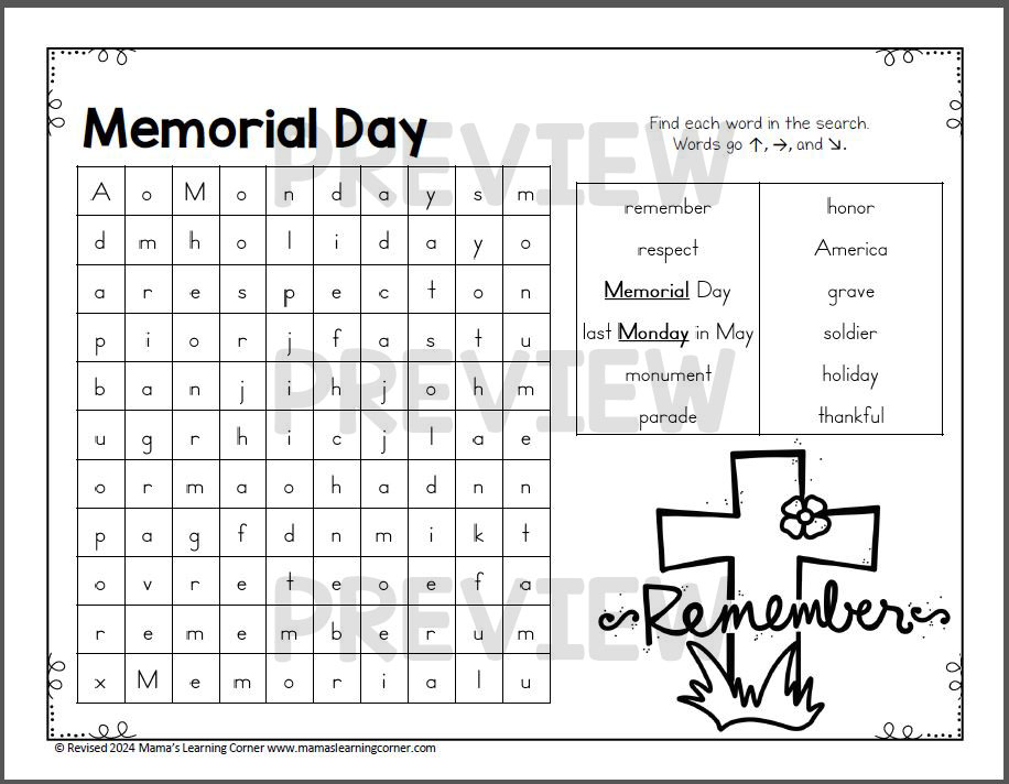 May Word Search Packet – Mother’s Day, Memorial Day, Strawberries ...