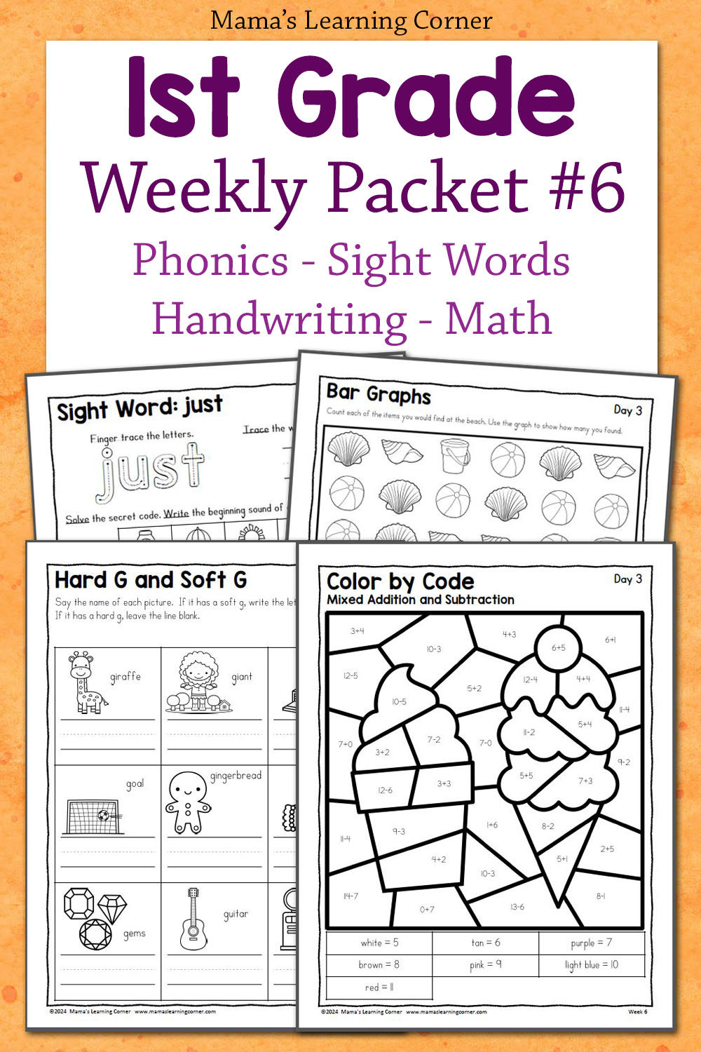 Summer Learning 1st Grade Weekly Worksheet Packet #6 - Mamas Learning ...