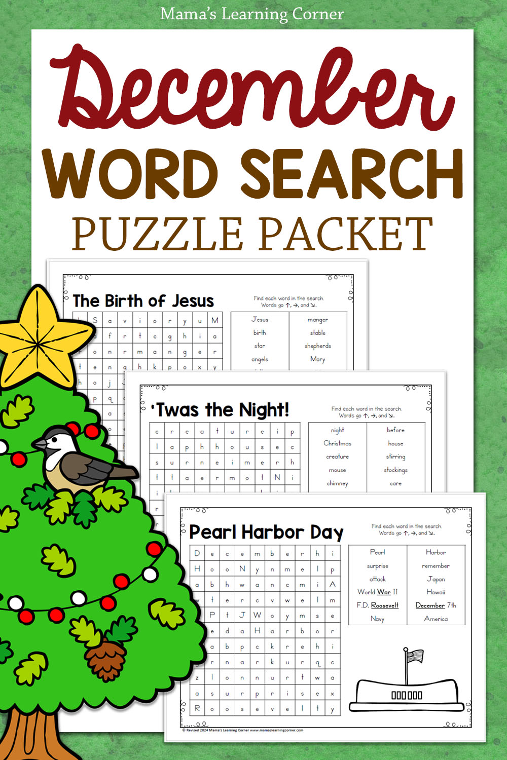 December Word Search Puzzle Packet - Mamas Learning Corner